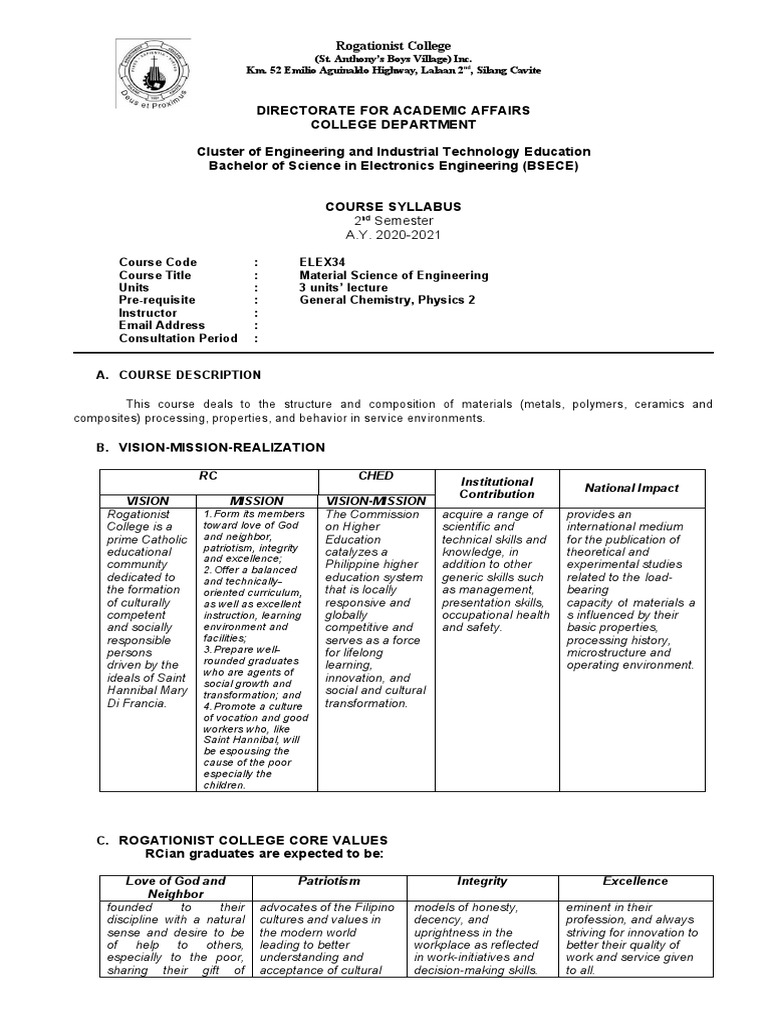 Material Science Engineering Syllabus | PDF | Deformation (Engineering ...