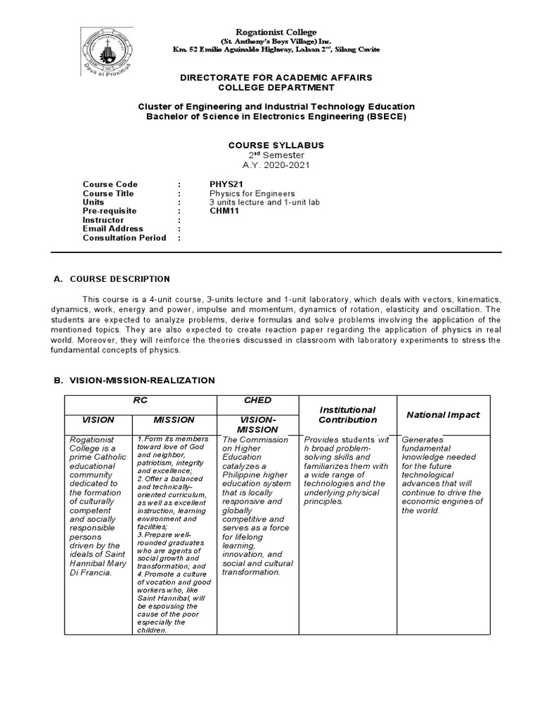 Syllabus Physics For Engineers | PDF | Friction | Acceleration