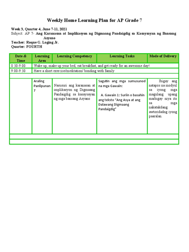 WHLP Ap 7 Q4 Week 3 | PDF