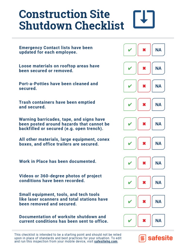 Site Shutdown Checklist | PDF