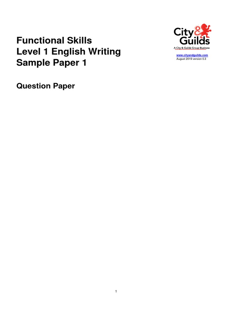 Level 1 English Writing Sample Paper | PDF | Question | English Language