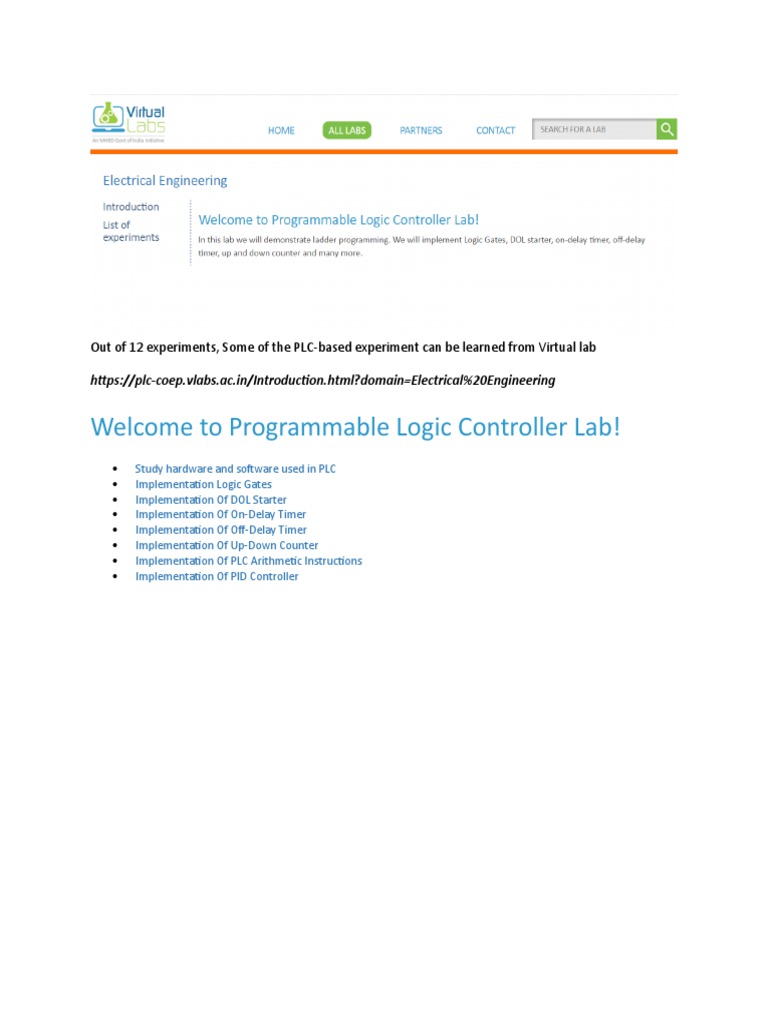 List of Vlab Experiment | PDF
