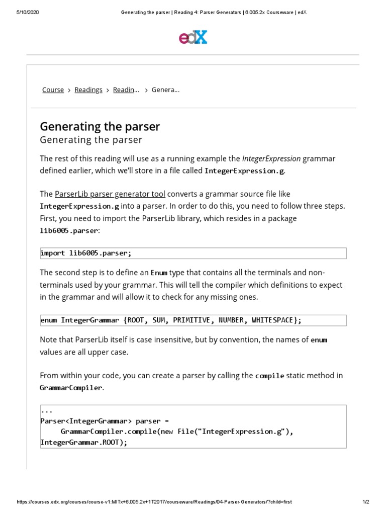 Nerating The Parser - Reading 4 - Parser Generators - 6.005.2x ...