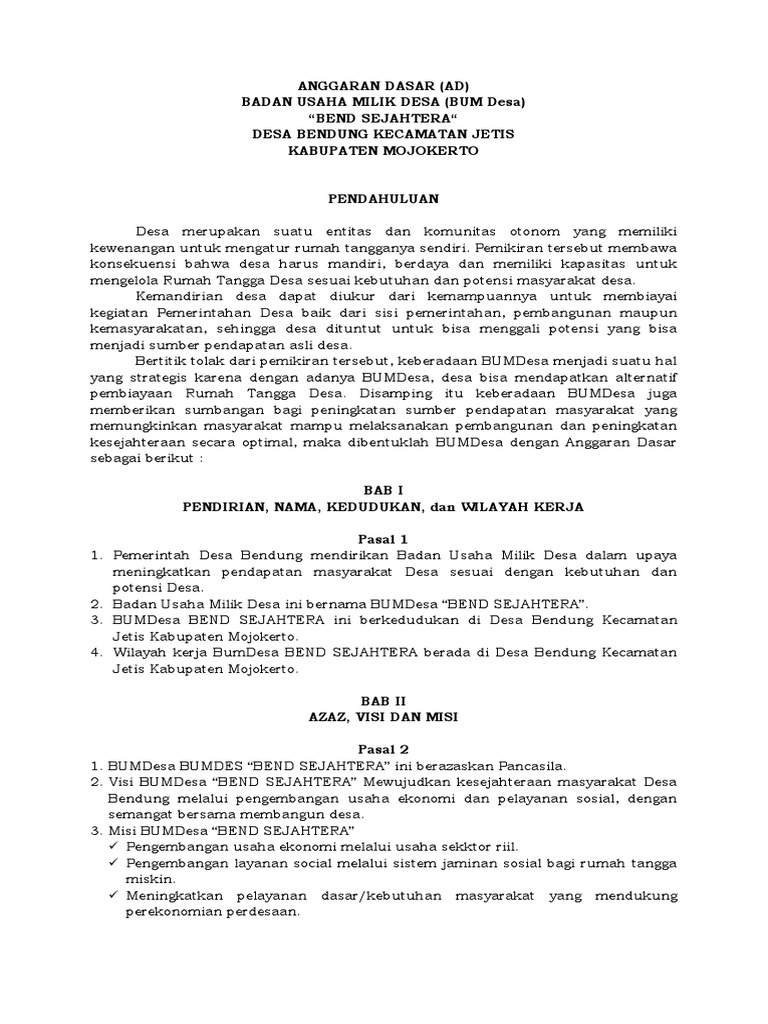 Adart Bumdes Bendung | PDF | Pengelolaan Keuangan & Uang