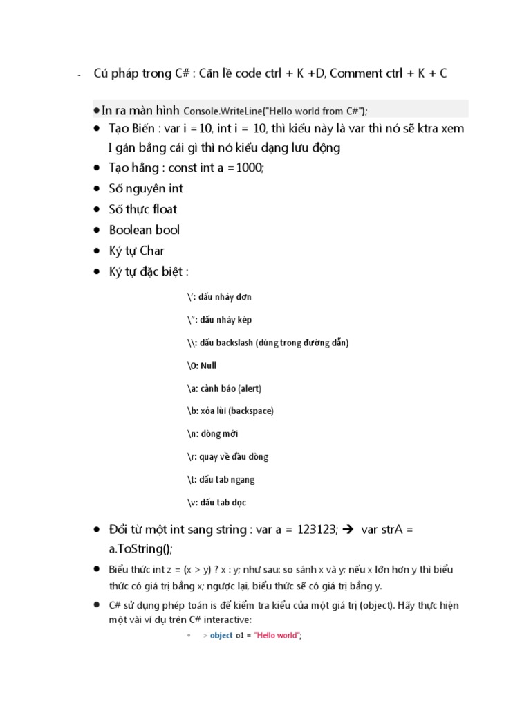 Cú Pháp Trong C# | PDF