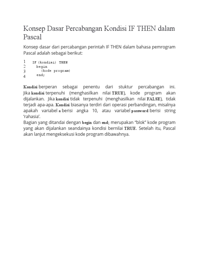 Konsep Dasar Percabangan Kondisi If THEN Dalam Pascal | PDF