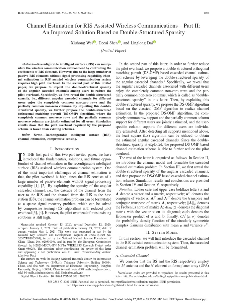Channel Estimation For RIS II | PDF | Mimo | Matrix (Mathematics)
