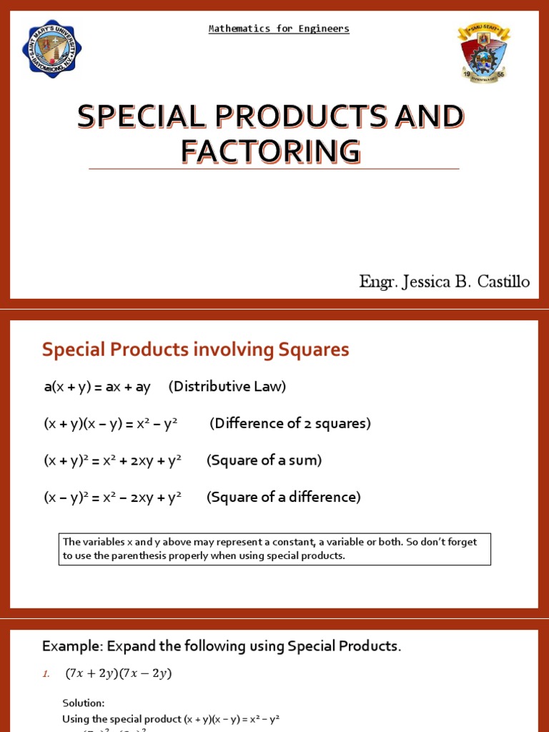 Special Products and Factoring | PDF | Factorization | Mathematical ...