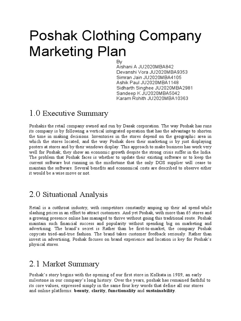 Poshak Clothing Company Marketing Plan: Executive Summary | PDF ...