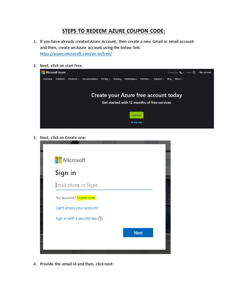 Steps To Redeem Azure Coupon Code | PDF