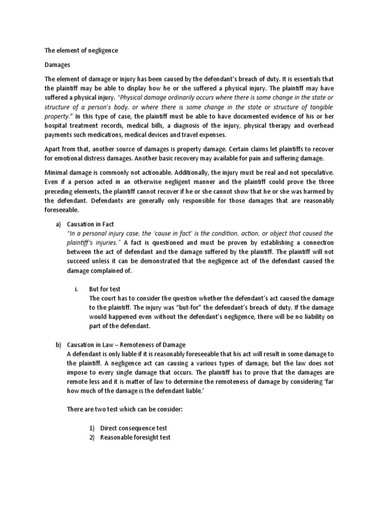 The Element of Negligence Damages | PDF | Negligence | Legal Liability