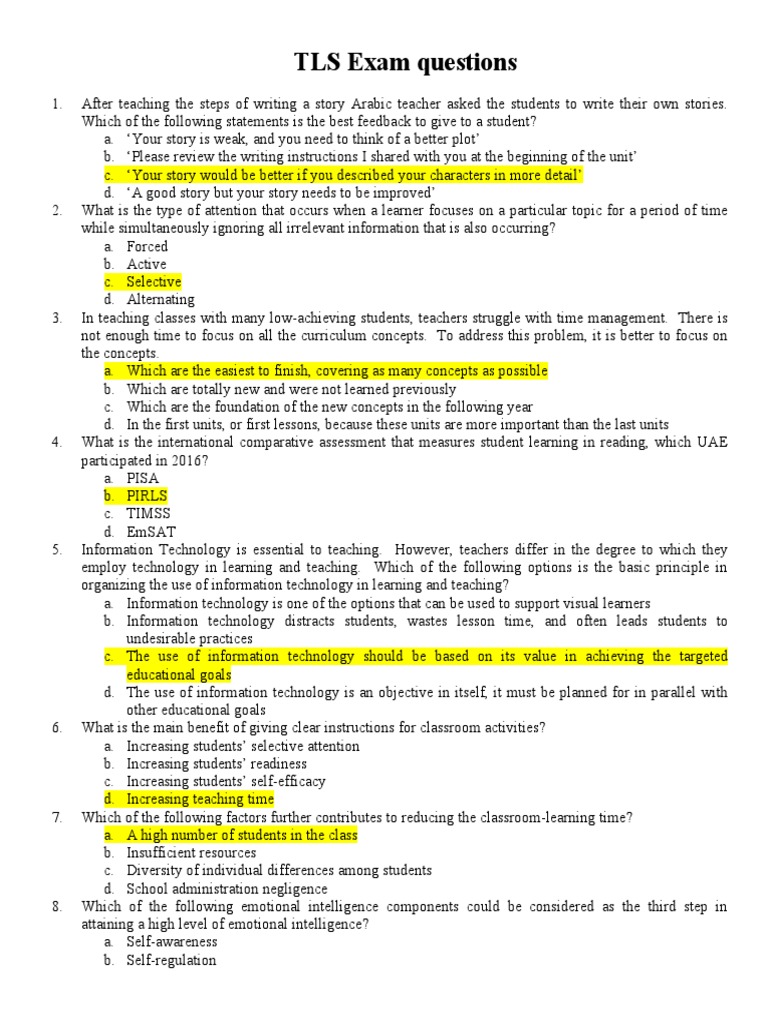 Tls Questions Key Answers Corrected | PDF | Learning | Teachers