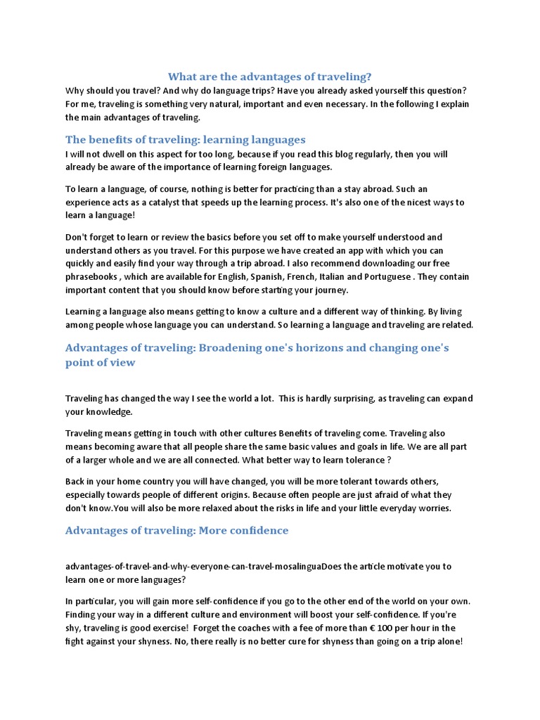 What Are The Advantages of Traveling | PDF | Shyness | Communication