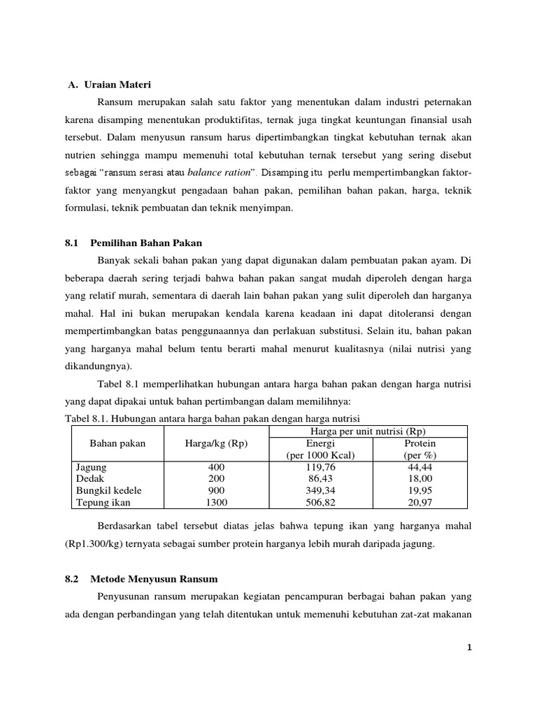 Teknik Pemilihan Bahan Dan Metode Menyusun Ransum | PDF