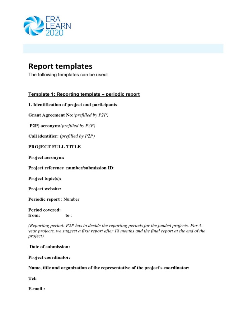 Reporting Templates for Periodic and Final Project Reports | PDF ...