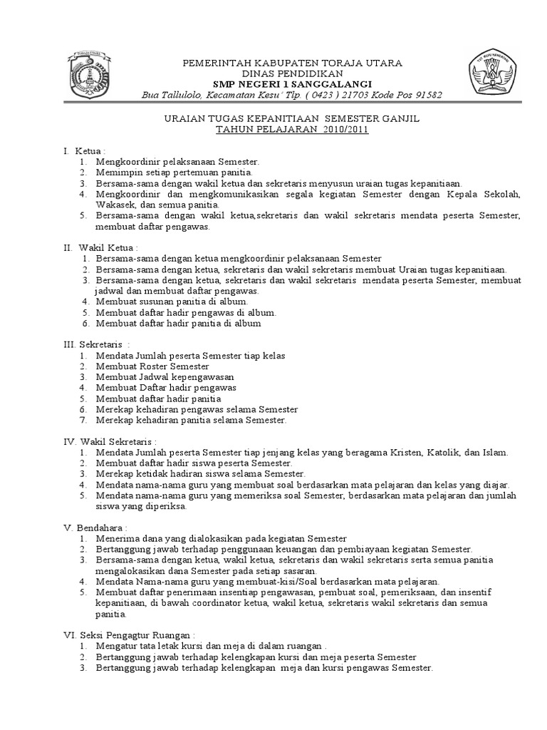 Uraian Tugas Panitia | PDF