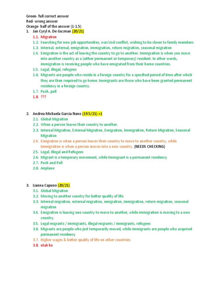 Global Migration Quiz Check | PDF | Human Migration | Immigration