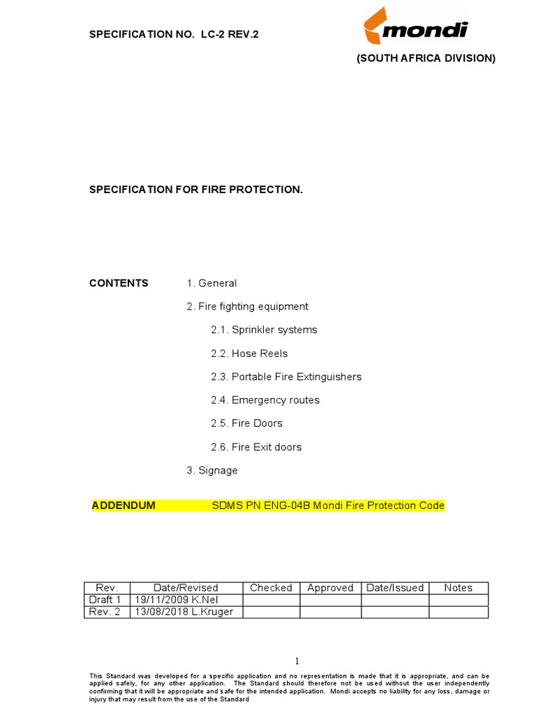 LC-2 Fire Protection Specification Rev. 2 | PDF | Fire Sprinkler System ...