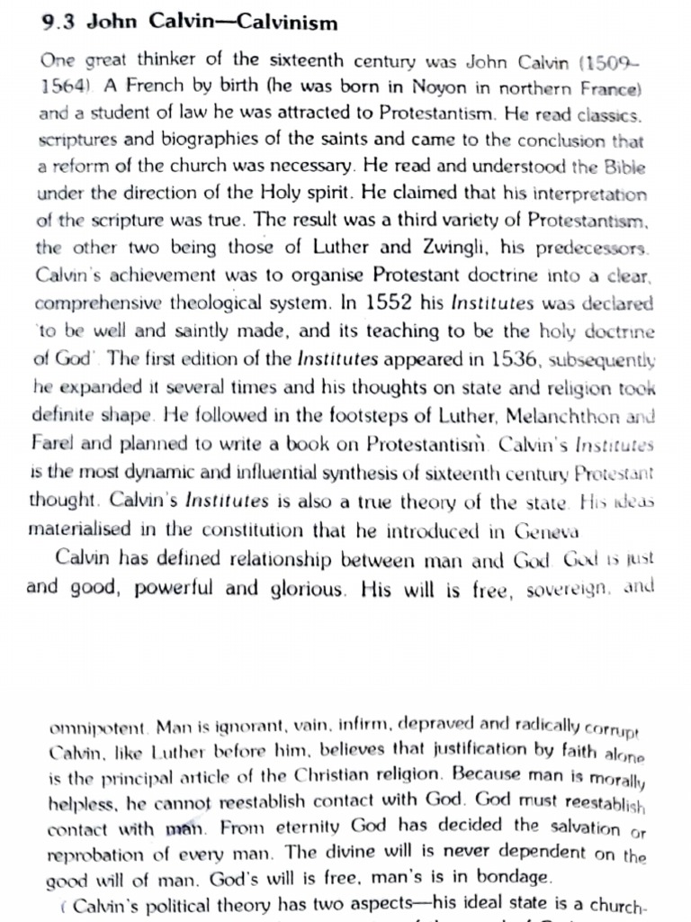 Calvinism and John Calvin's Theological System | PDF | Protestantism ...