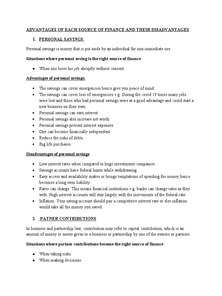 Advantages and Disadvantages of Finance Sources | PDF | Stocks ...