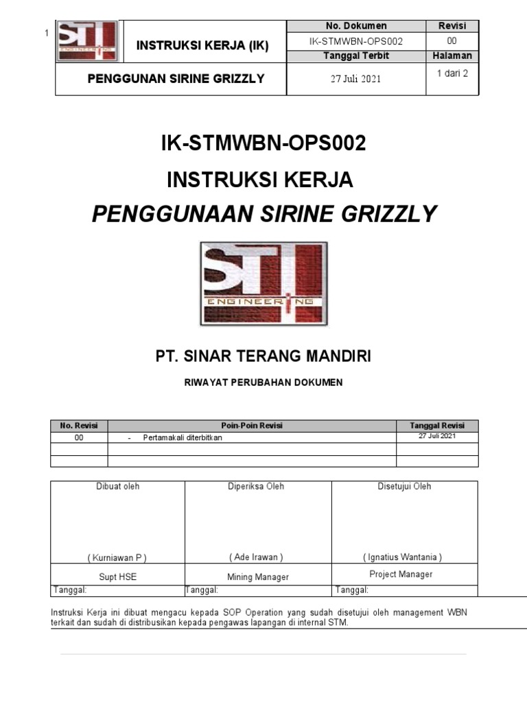 Ik-Stmwbn-Penggunaan Sirine Di Grizzly | PDF
