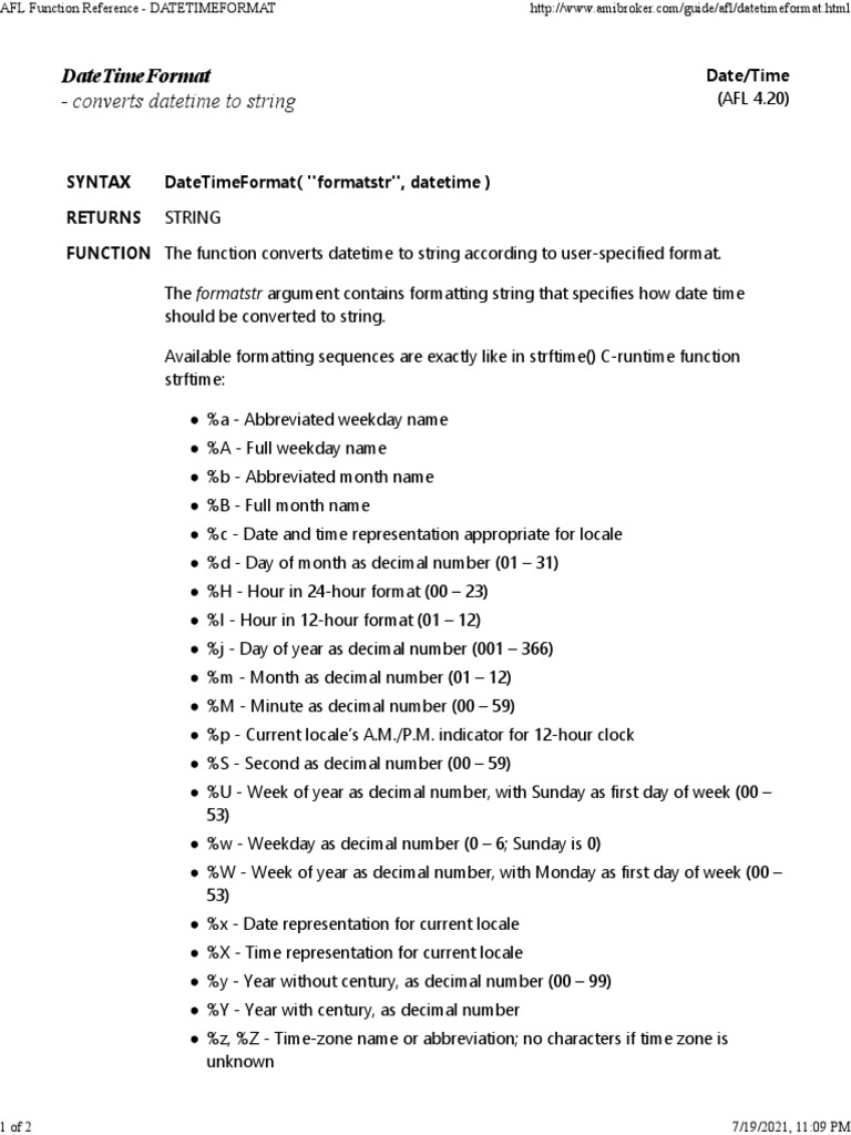 AFL Function Reference - DATETIMEFORMAT | PDF | Workweek And Weekend | Software Development
