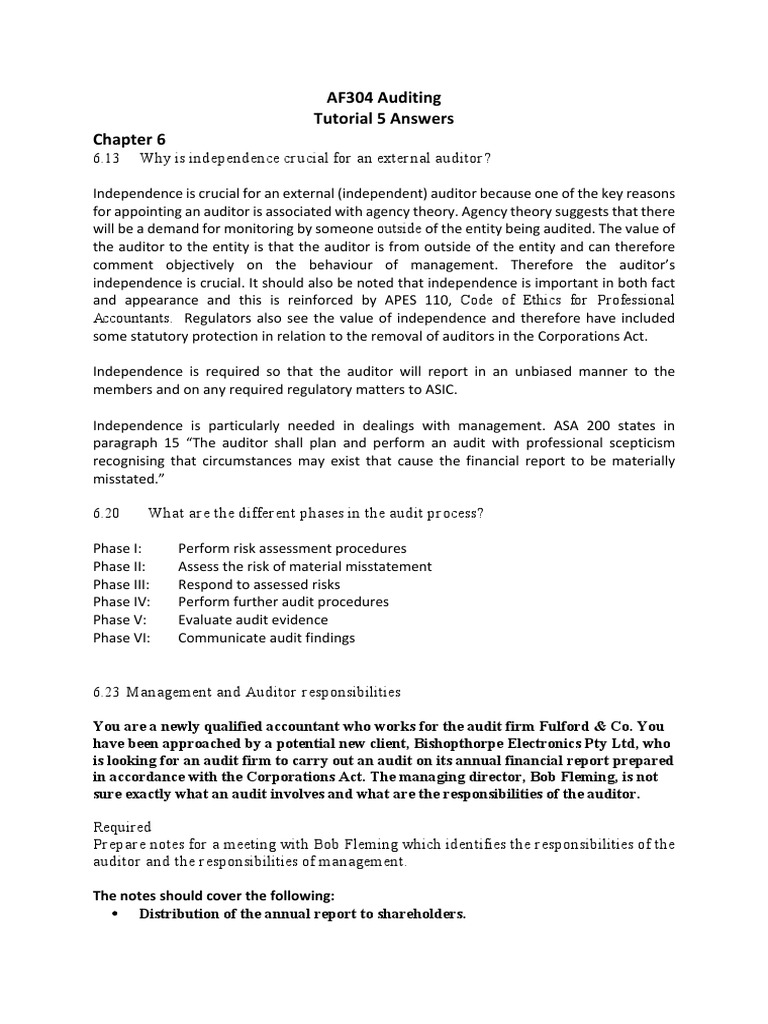 AF304 Auditing Tutorial 5 Answers | PDF | Audit | Internal Control