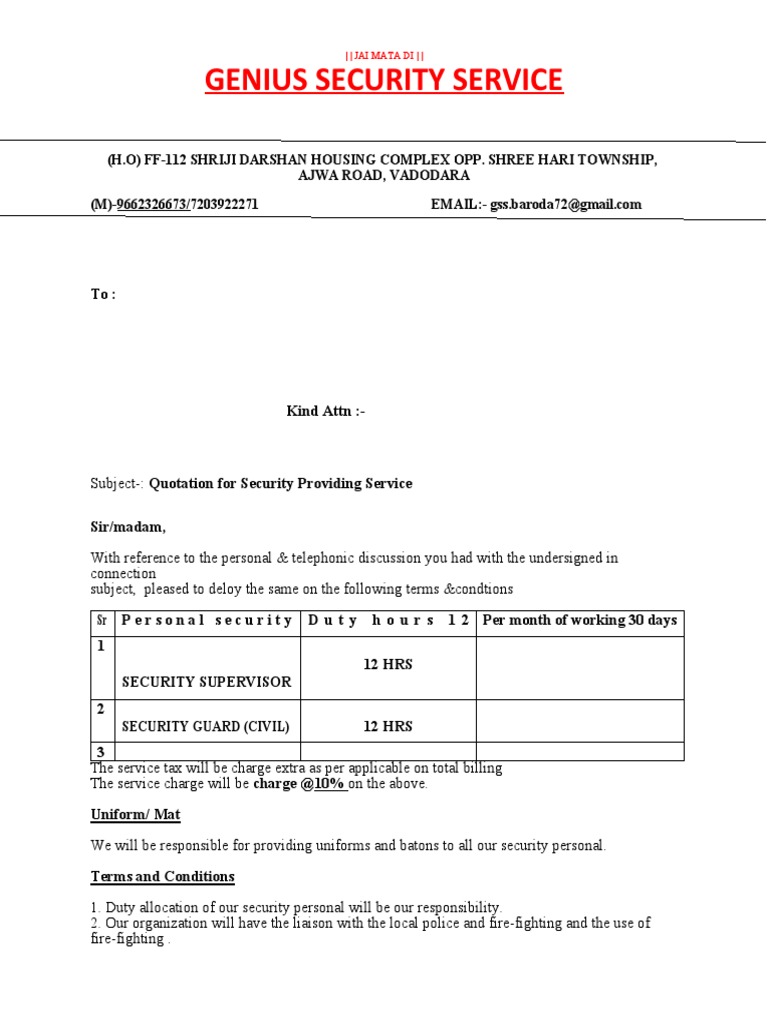 Genius Security Service Quotation | PDF | Security Guard | Salary