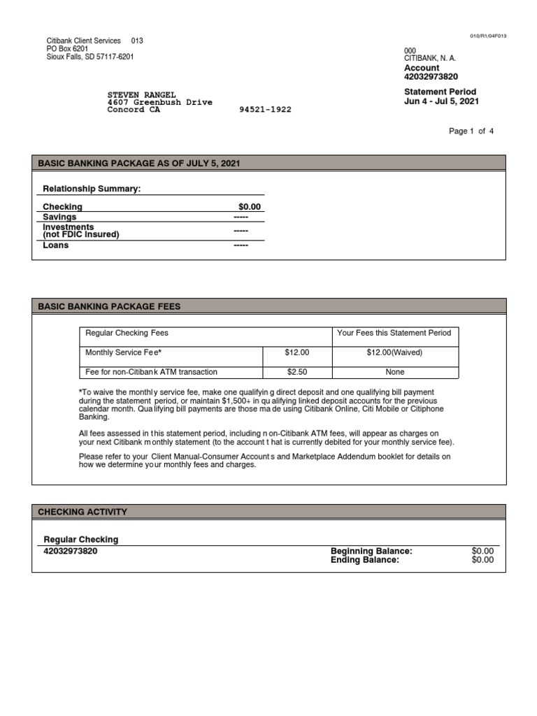 000 Citibank Client Services 013 PO Box 6201 Sioux Falls, SD 57117-6201 ...