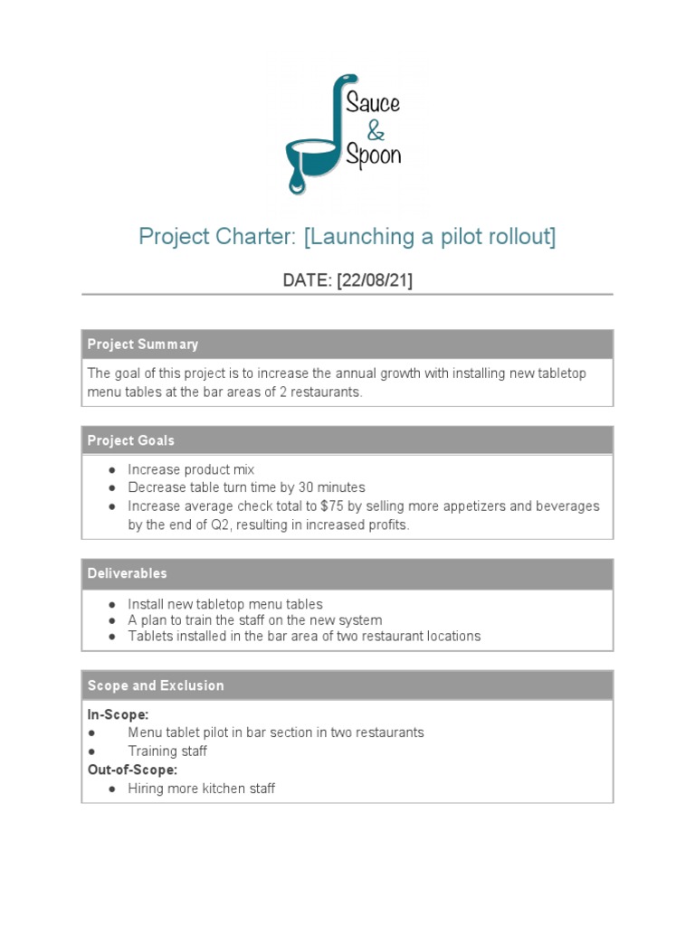 Pilot Rollout Project Charter | PDF | Business | Finance & Money Management