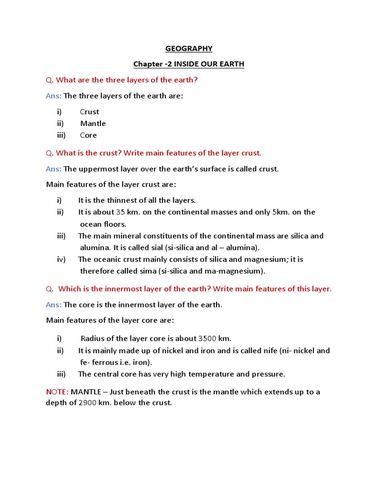 Q. What Are The Three Layers of The Earth?: Geography Chapter - 2 ...