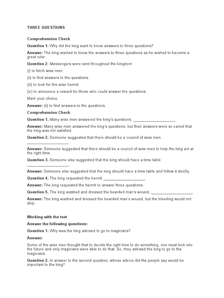 Three Questions | PDF | Question | Forgiveness