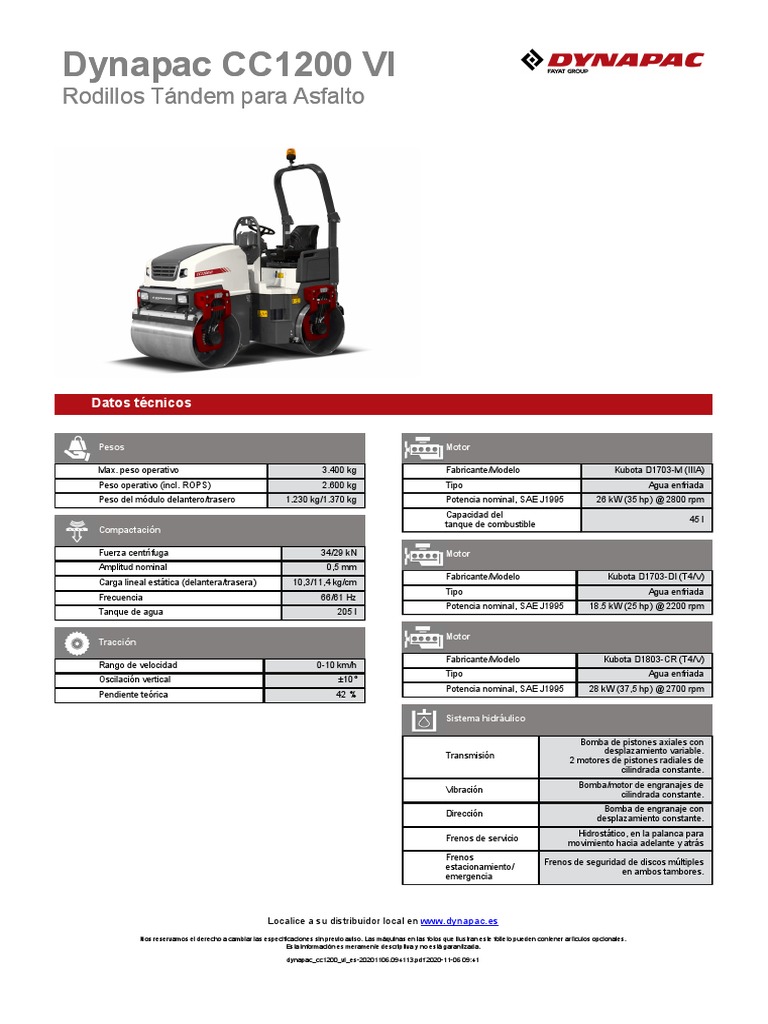Dynapac cc1200 VI Es-20201106.094113 | PDF | Caballo de fuerza | Vehículos