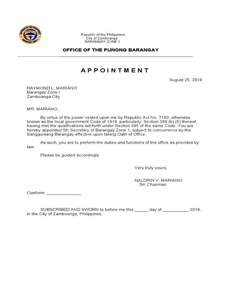 Appointment SK Treasurer | PDF