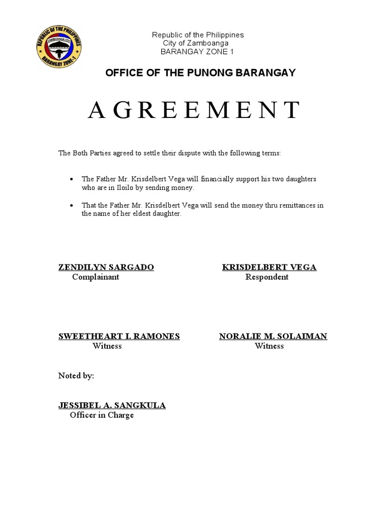 Agreement: Office of The Punong Barangay | PDF