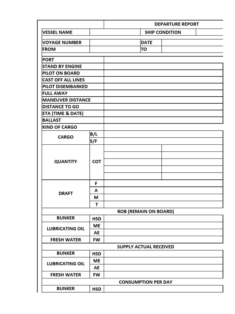 Vessel Departure Report Template | PDF