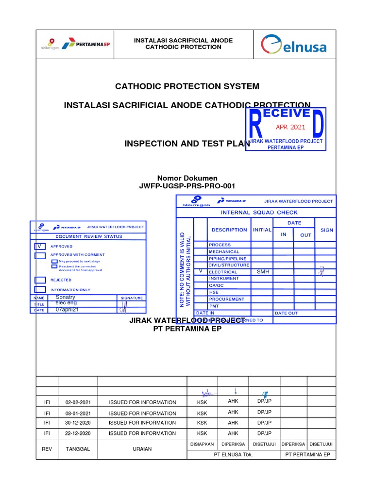 Inspection and Test Plan for Installation of Sacrificial Anode Cathodic ...