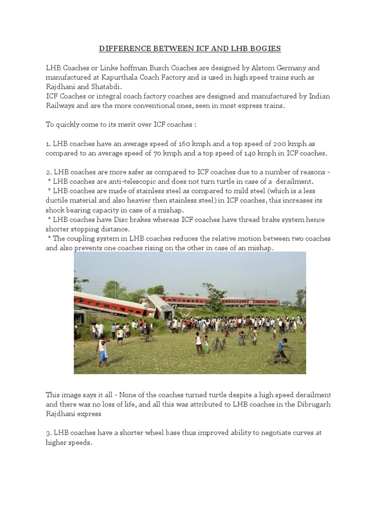 LHB vs ICF Coaches: Key Differences | PDF | Wheeled Vehicles | Rail ...