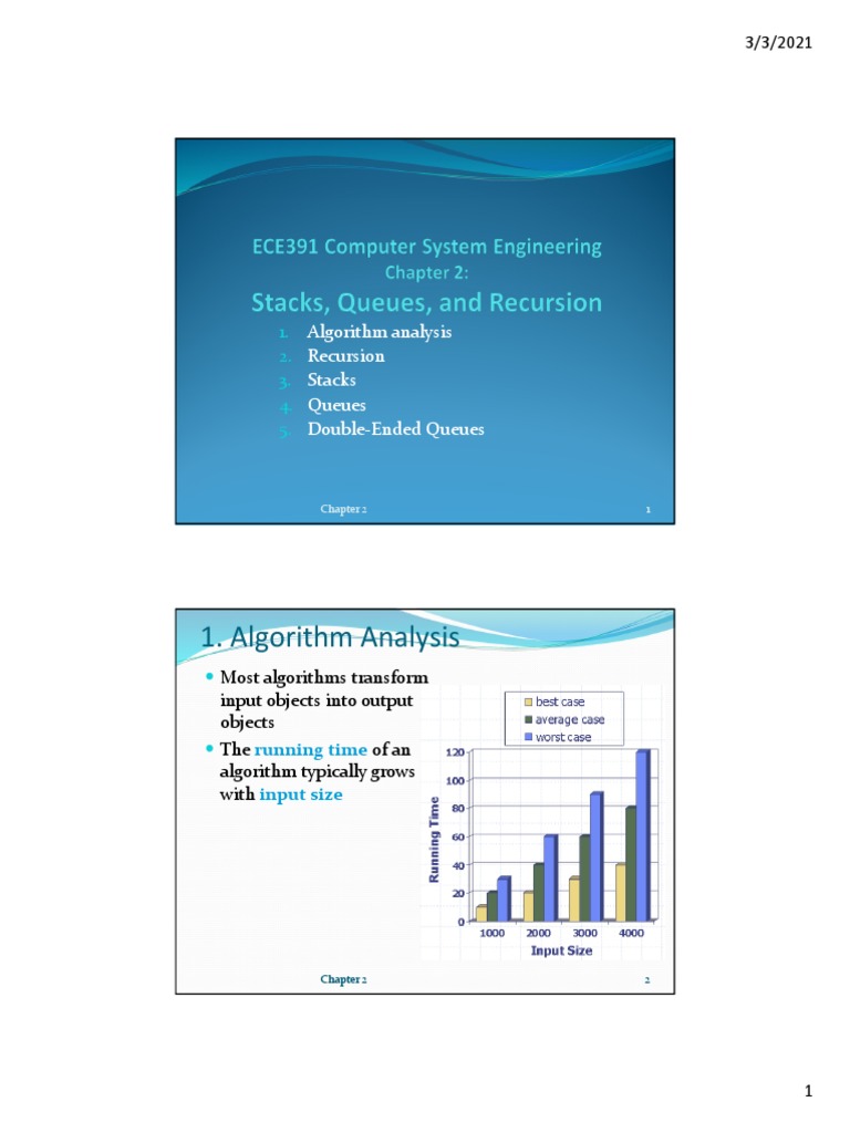 Algorithm Analysis: Algorithm Analysis Recursion Stacks Queues Double-Ended Queues | PDF | Queue ...