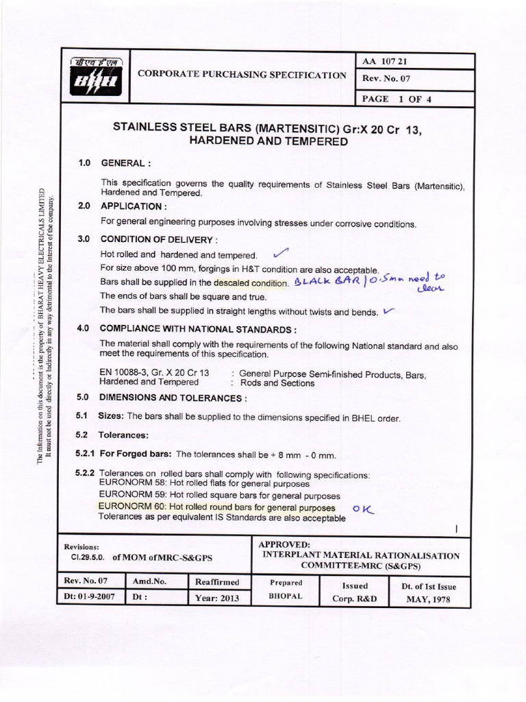 Bhel Technical Specs | PDF