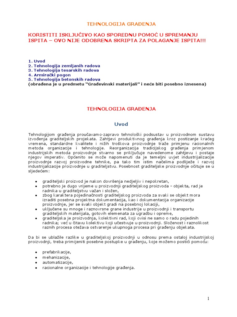 Tehnologija Građenja | PDF