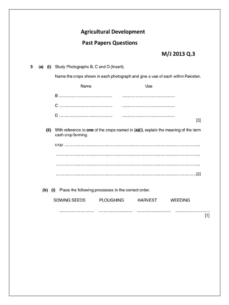 Agricultural Development (Past Papers Questions) | PDF