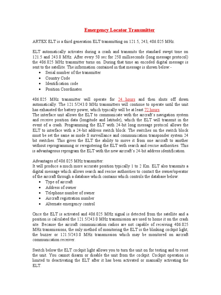 Emergency Locator Transmitter | PDF | Electronics | Electricity