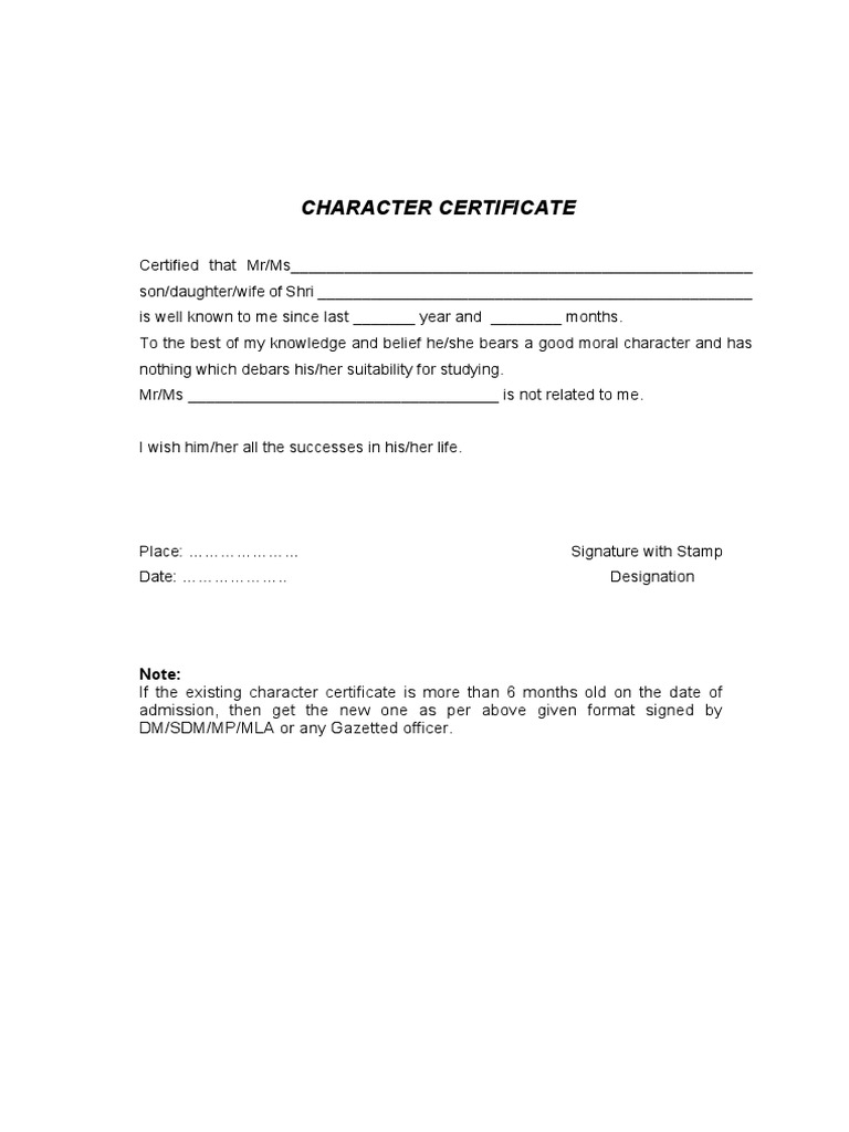 Character Certificate Format Template | PDF