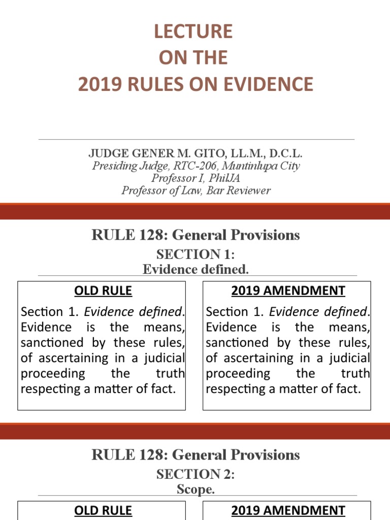 Lecture On Rules of Evidence | PDF | Burden Of Proof (Law) | Evidence (Law)