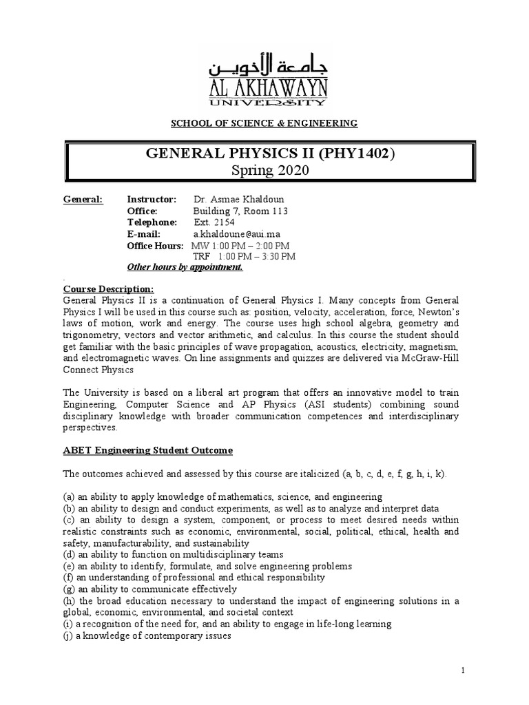 General Physics Ii (Phy1402) : Spring 2020 | Download Free PDF | Engineering | Physics