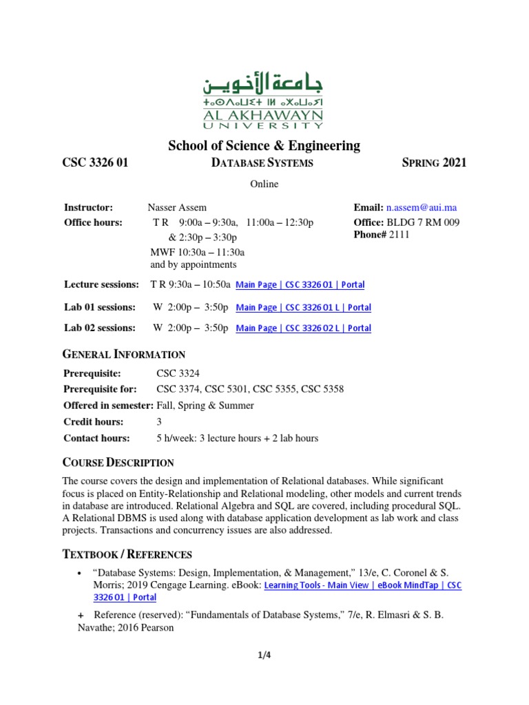 CSC 3326 Syllabus | PDF | Academic Dishonesty | Databases