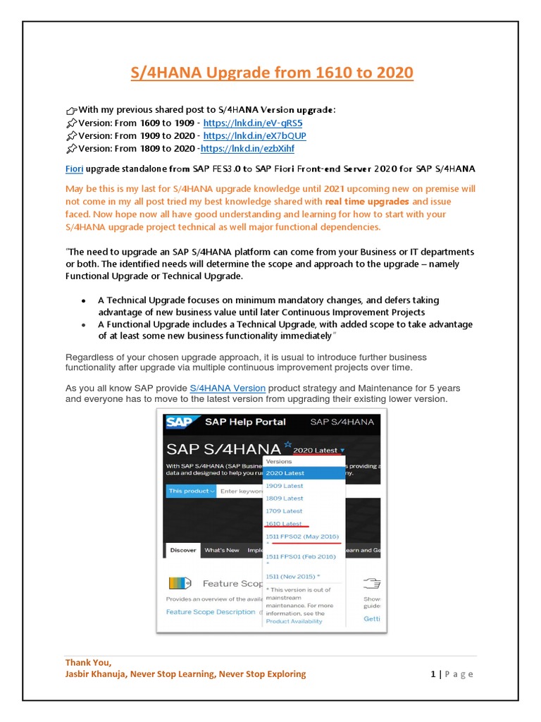 S4HANA Version Upgrade From 1610 To 2020 | PDF | Cloud Computing ...
