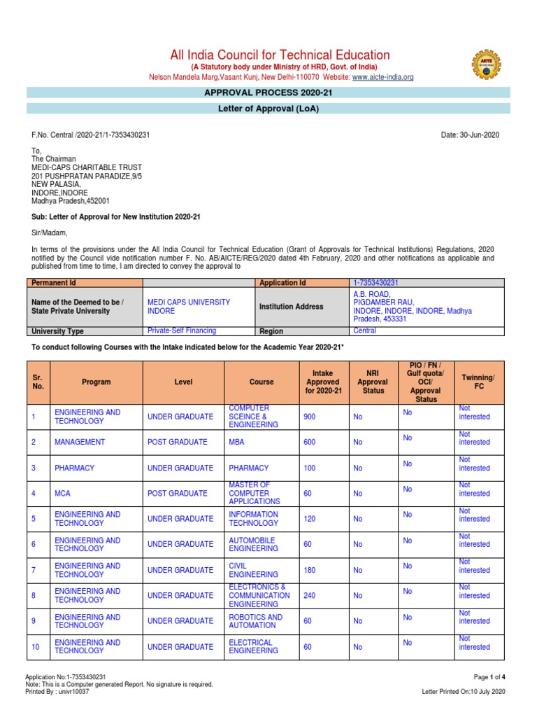 Medicaps UGC Approval Letter | PDF | Engineering | Postgraduate Education