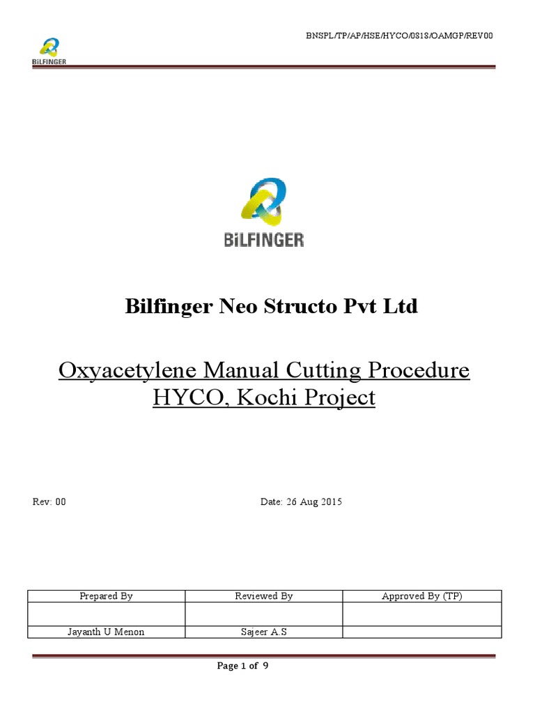 Procedure For Manual Gas Cutting | PDF | Materials | Mechanical Engineering